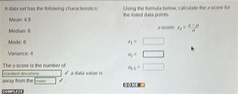 a data set has the following characteristics using the formula below
