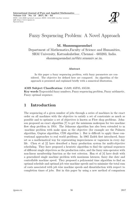 Pdf Fuzzy Sequencing Problem A Novel Approach
