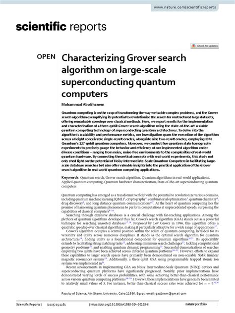 Characterizing Grover Search Algorithm On Large Scale Superconducting Quantum Computers Pdf