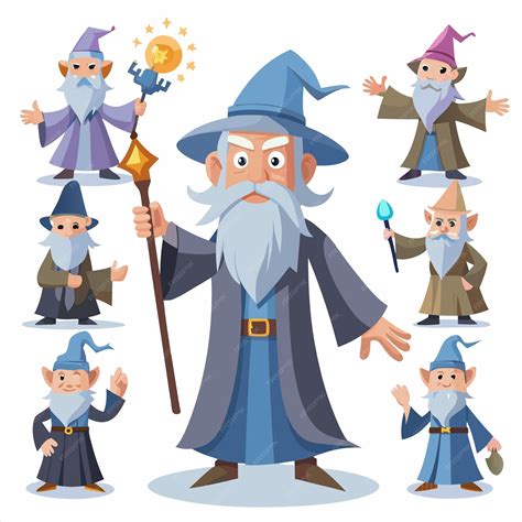 A Cartoon Of A Wizard With A Long Beard And A Long Beard Premium Ai
