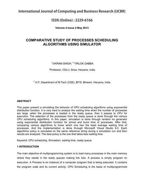 Pdf Comparative Study Of Processes Scheduling Algorithms Using Simulator