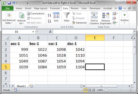 sort data left to right in excel
