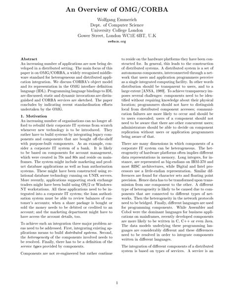 Pdf An Overview Of Omg Corba
