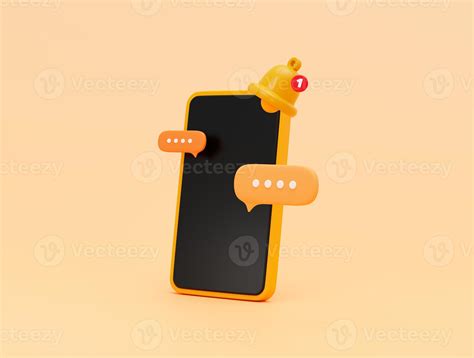 Smartphone With Reminder Popup Bell Notification Alert And Bubble Chat