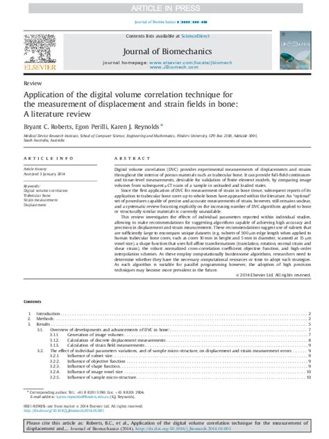 Pdf Application Of The Digital Volume Correlation Technique For The Measurement Of