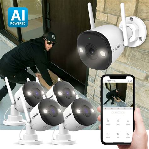 Defender Ai Powered 4k Guard Pro Wi Fi 6 Plug In Security Camera 4 Pack White Ip8mcb4 Best Buy