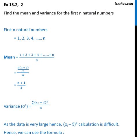 Ex 132 2 Find Mean And Variance For First N Natural Numbers