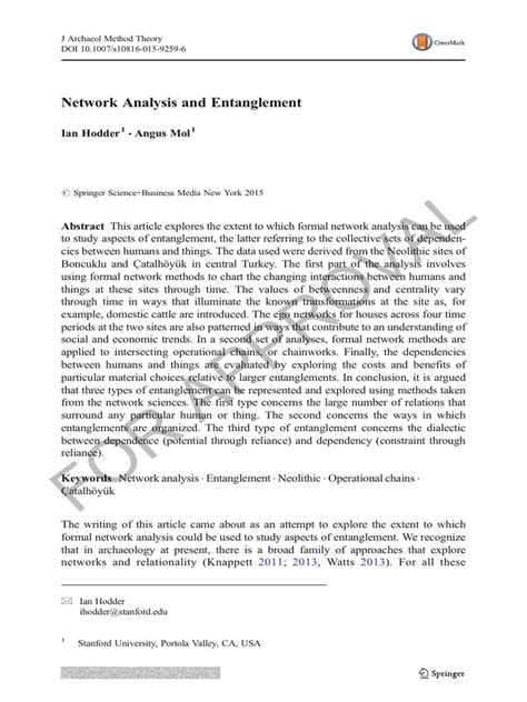 Network Analysis And Entanglement Pdf Social Network Science