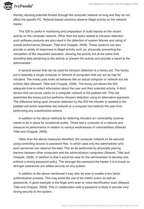 Ids Deployment Purpose And The Degree Of Risk 900 Words Assessment