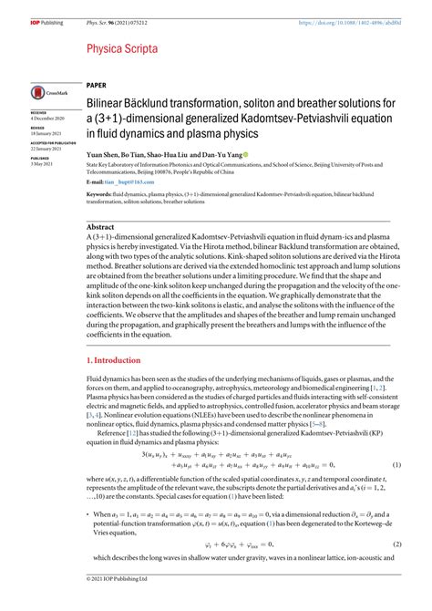 Bilinear Bäcklund Transformation Soliton And Breather Solutions For A 31 Dimensional