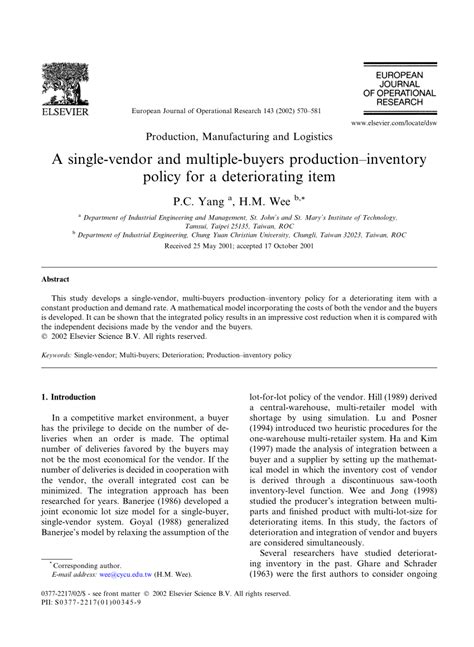Pdf A Single Vendor And Multiple Buyers Production Inventory Policy For A Deteriorating Item