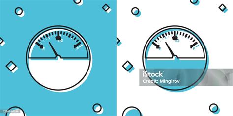 파란색과 흰색 배경에 격리 된 검은 연료 게이지 아이콘입니다 전체 탱크 임의 동적 셰이프 벡터 일러스트레이션 0명에 대한 스톡 벡터 아트 및 기타 이미지 Istock