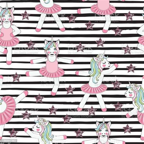 검은 선에 귀여운 유니콘 발레리나가있는 패턴 아기 티셔츠 인쇄에 사용할 수 있습니다 0명에 대한 스톡 벡터 아트 및 기타 이미지 0명 귀여운 금색 Istock