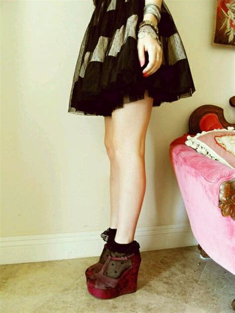 Full Skirt With Black Frilly Socks And Plum Velvet Heels Love Love Love It Frilly Socks Punk