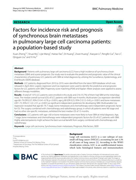 Pdf Factors For Incidence Risk And Prognosis Of Synchronous Brain Metastases In Pulmonary