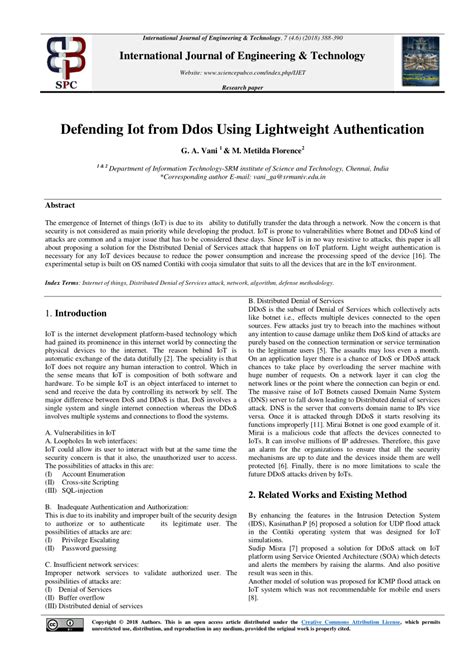 Pdf Defending Iot From Ddos Using Lightweight Authentication