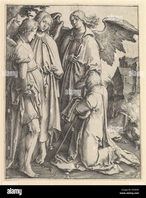 An Illustration Depicting Abraham With Three Angels Documented In The