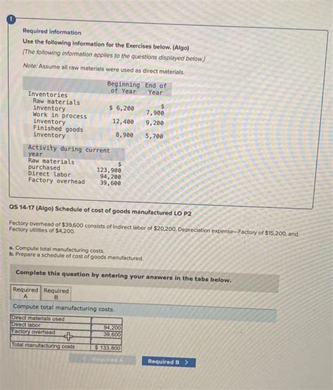 Solved Use The Following Information For The Exercises
