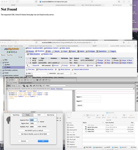Php Local Host Setup With Mamp And Phpmyadmin File Not Found On This