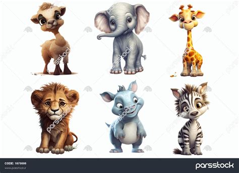 مجموعه حیوانات سافاری کرگدن شیر فیل شتر زرافه گورخر در تصویر برداری جدا شده به سبک سه بعدی 1670006