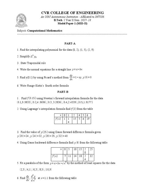 Computational Mathematics Model Papers 2017 18 Pdf Interpolation Finite Difference