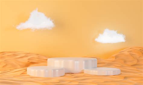 여름 시즌에 구름이 있는 3d 연단을 조롱합니다 기하학적 모양 최소 추상적인 배경입니다 3d 렌더링 일러스트레이션 3차원 형태에 대한 스톡 사진 및 기타 이미지 Istock