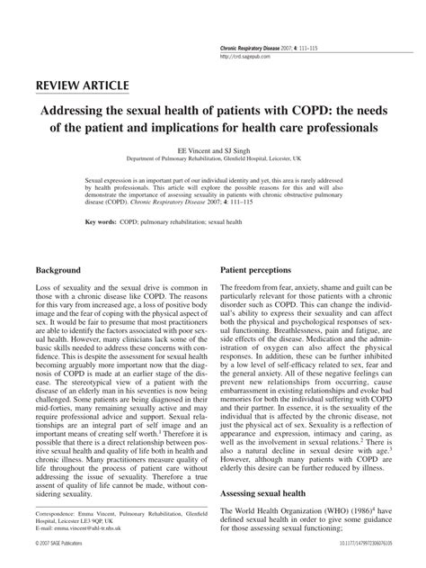 PDF Review Article Addressing The Sexual Health Of Patients With COPD The Needs Of The
