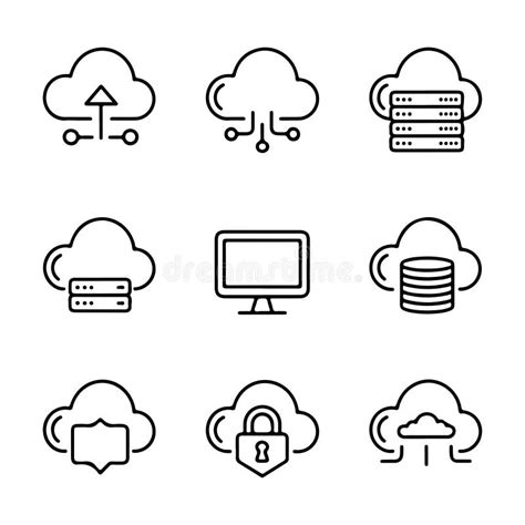 Cloud Computing And Web Hosting Icons Simple Line Icons Depicting Cloud Computing Concepts
