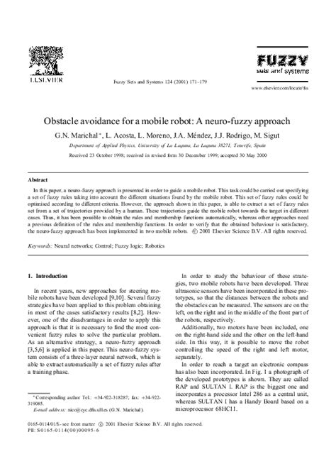 Pdf Obstacle Avoidance For A Mobile Robot A Neuro Fuzzy Approach