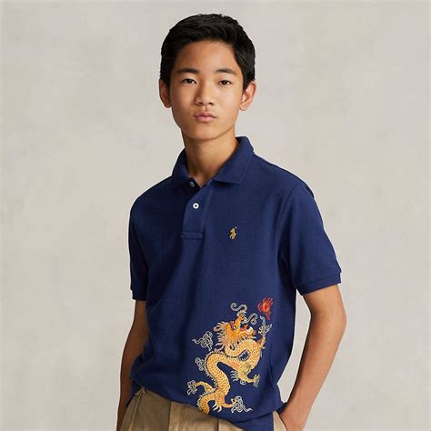 Ralph Lauren Lunar New Year Dragon Mesh Polo Shirt Dark Cobalt
