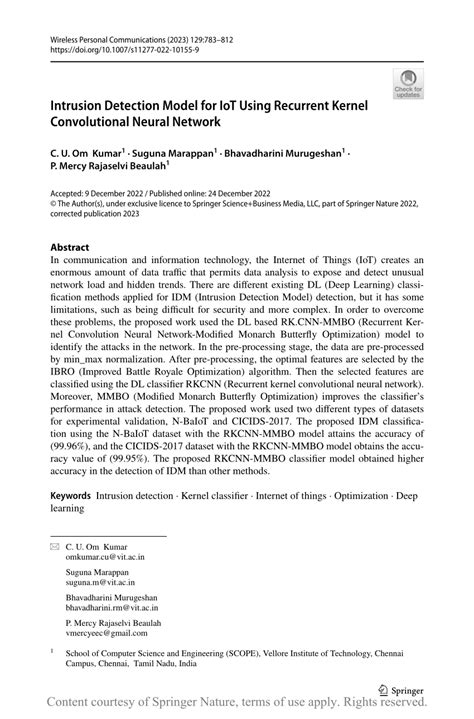 Intrusion Detection Model For Iot Using Recurrent Kernel Convolutional Neural Network