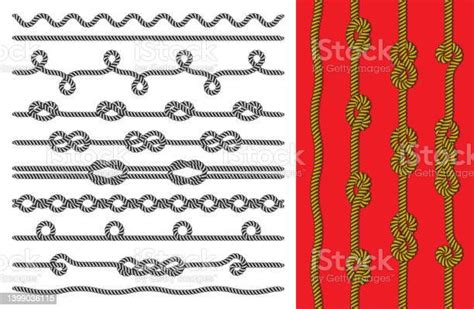 니트 및 트위스트 로프 트위스트 노드와 트윈 현실적인 색상 장식 테두리 세트 고립 된 그림 개념에 대한 스톡 벡터 아트 및 기타 이미지 개념 국경 굽은 Istock
