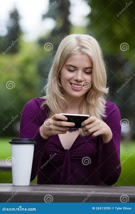 Woman Updating Status On Mobile Phone Stock Image Image Of Online