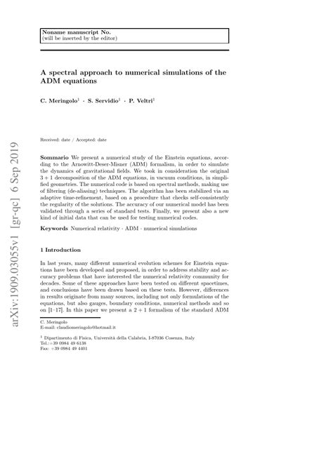 Pdf A Spectral Approach To Numerical Simulations Of The Adm Equations