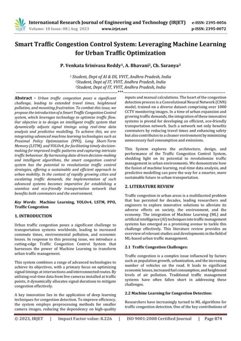 Smart Traffic Congestion Control System Leveraging Machine Learning For Urban Traffic