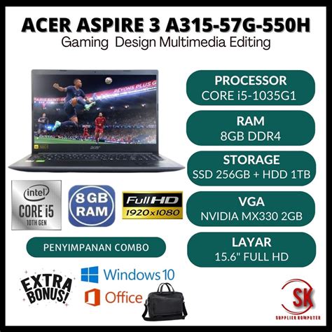 Jual Laptop Gaming Acer Aspire 3 A315 57g 550h Core I5 Gen10 Ram 8gb