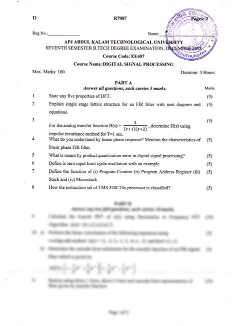 SOLUTION Dsp Question Paper Studypool