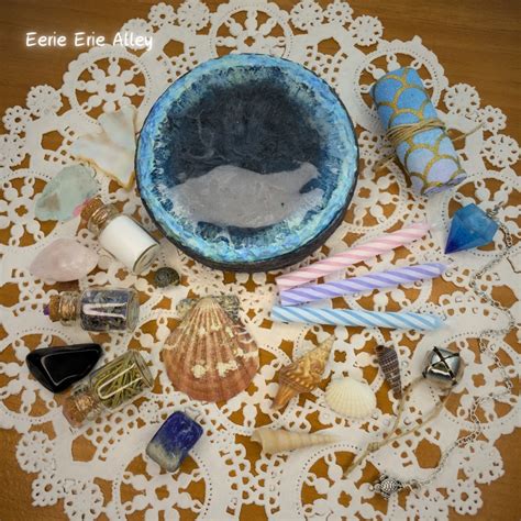 Sea Witch Scryer Travel Altar Kit Mini Seawitch Alter Set W Scrying Mirror Dark Witchy Stash Box
