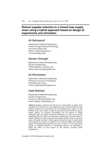 Pdf Robust Supplier Selection In A Closed Loop Supply Chain Using A Hybrid Approach Based On