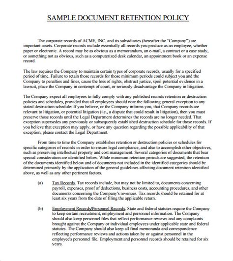 Data Retention Policy Template Free