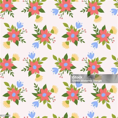 분홍색에 밝은 유치한 식물과 완벽 한 패턴 섬유 종이 포장을 위한 귀여운 꽃무늬 프린트 간단한 어린이 벡터 일러스트 레이 션 0명에 대한 스톡 벡터 아트 및 기타 이미지