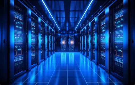 Premium Photo Data Server Racks Hub Room With Big Data Computer Center Blue Interior For