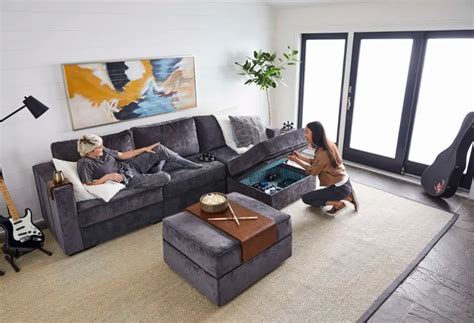 Lovesac 4 Seats 1 Storage 5 Angled Sides Corded Velvet Sactional