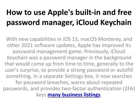Ppt How To Use Apples Built In And Free Password Manager Icloud
