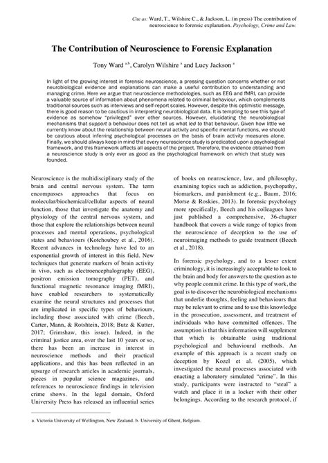 Pdf The Contribution Of Neuroscience To Forensic Explanation