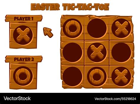 Tic Tac Toe Wooden Style Ui Game With Cursor Vector Image