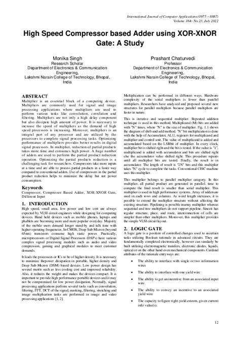 Pdf High Speed Compressor Based Adder Using Xor Xnor Gate A Study