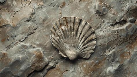 Premium Photo A Beautiful Closeup Of A Fossil In Sedimentary Rock The Fossil Is A Clam Shell