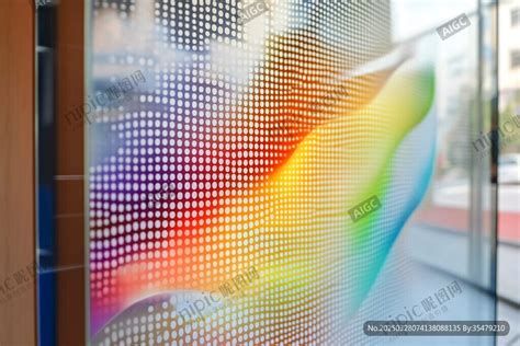 Ai创作图彩色 点阵 玻璃 墙面 艺术 图案 现代 装饰 光影 设计 建筑 视 纹理 线条 色彩 昵图网