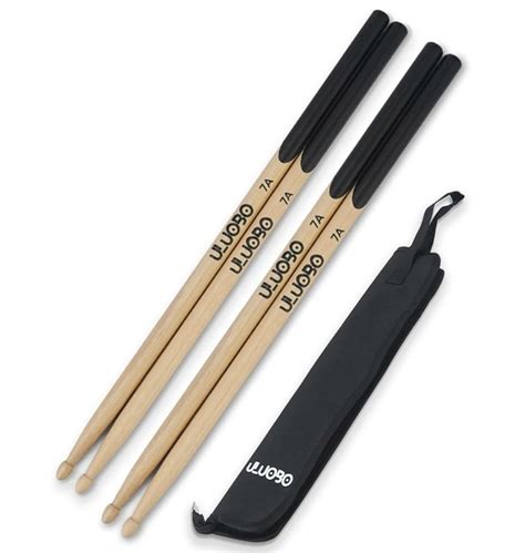 Uluobo 7a 드럼스틱 성인용 드럼 스틱 히코리 드럼 스틱 무료 드럼스틱 백 포함 2쌍 티몬